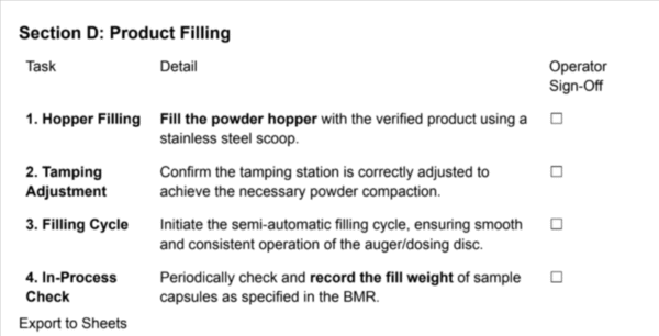 SOP for Capsule Filling Machine